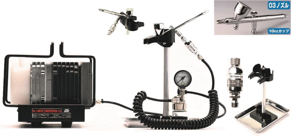 Mr Linear Compressor L10 PS289 Airbrush & Regulator Set — Panda Hobby